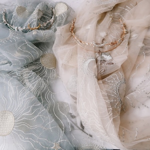 Crescent Moon Crown With Veil, Celestial Moon Tiara, Embroidered ...