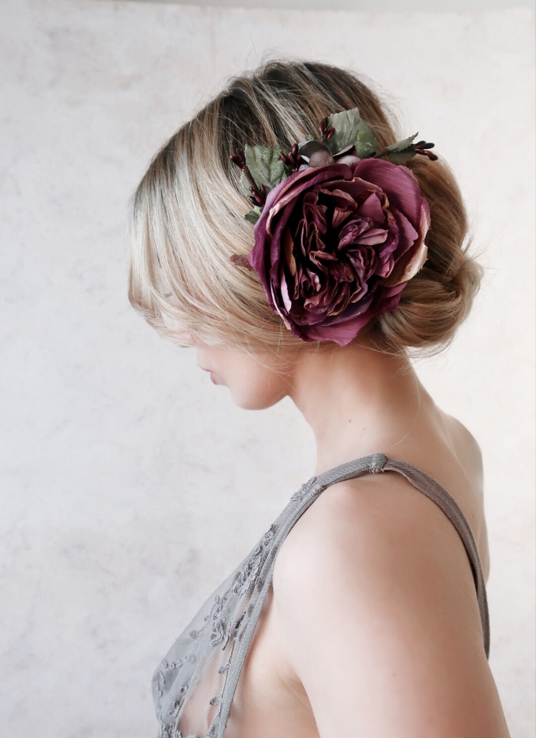 Mauve Purple Wild Rose Headpiece, Dried Rose Hair Clip, Victorian ...