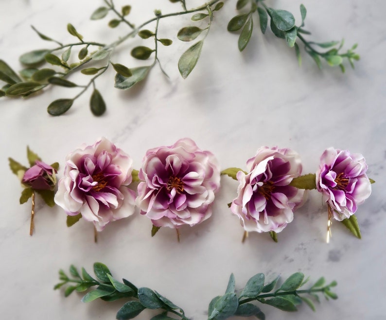 White Lavender Wild Rose Hair Pins Purple Flower Clip Set - Etsy