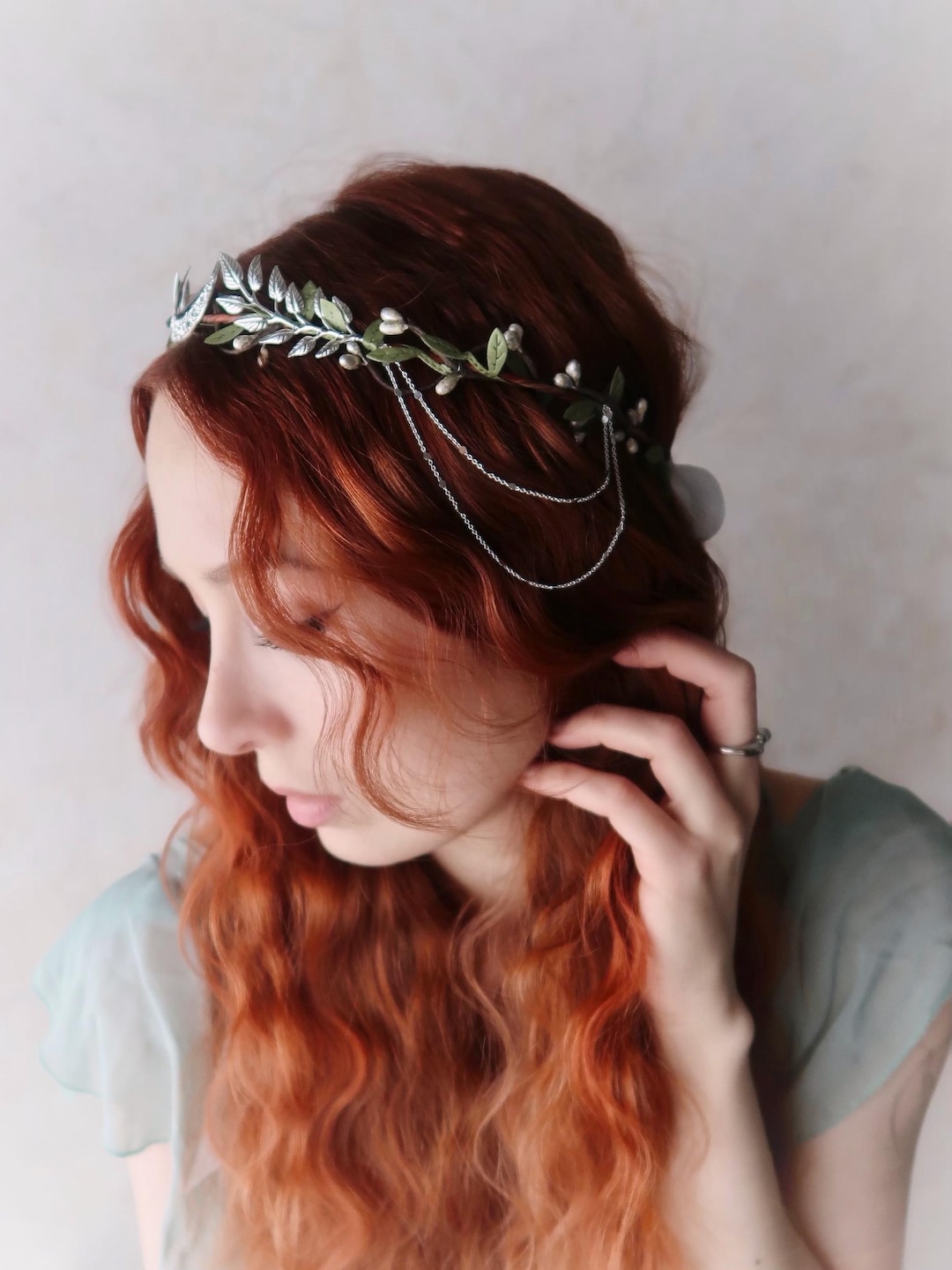 Silver Moon Headpiece, Crescent Moon Crown, Laurel Wreath, Goddess ...