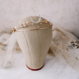 Crescent Moon Crown With Veil, Celestial Moon Tiara, Embroidered ...