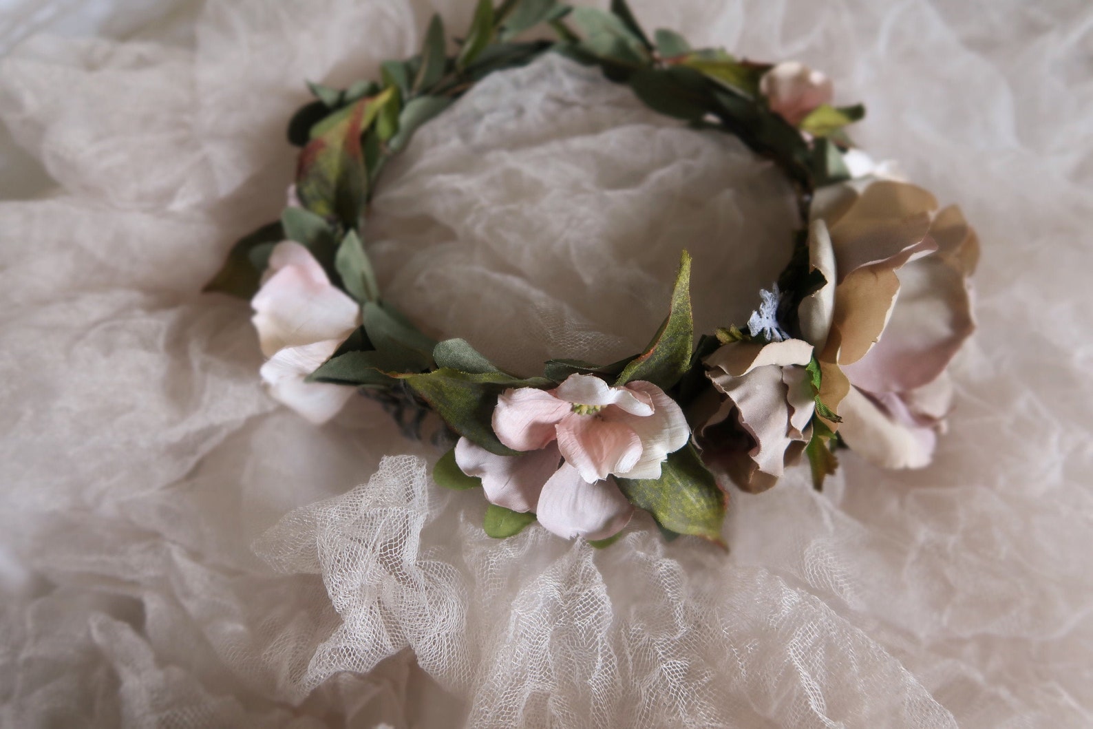 Woodland Wedding Crown, Bride Hair Wreath, Lavender and Blush Flower ...