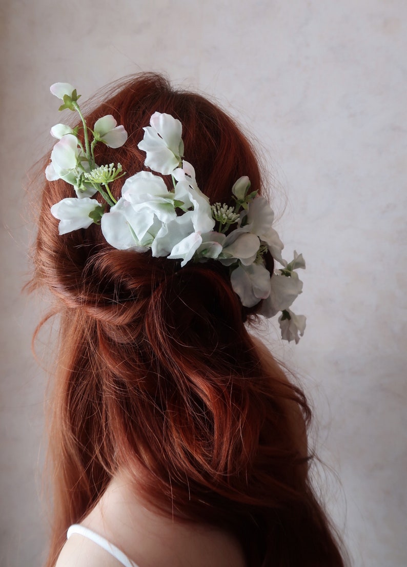Odette - Whimsical White Floral Headpiece, Bridal Flower Comb, Shabby ...