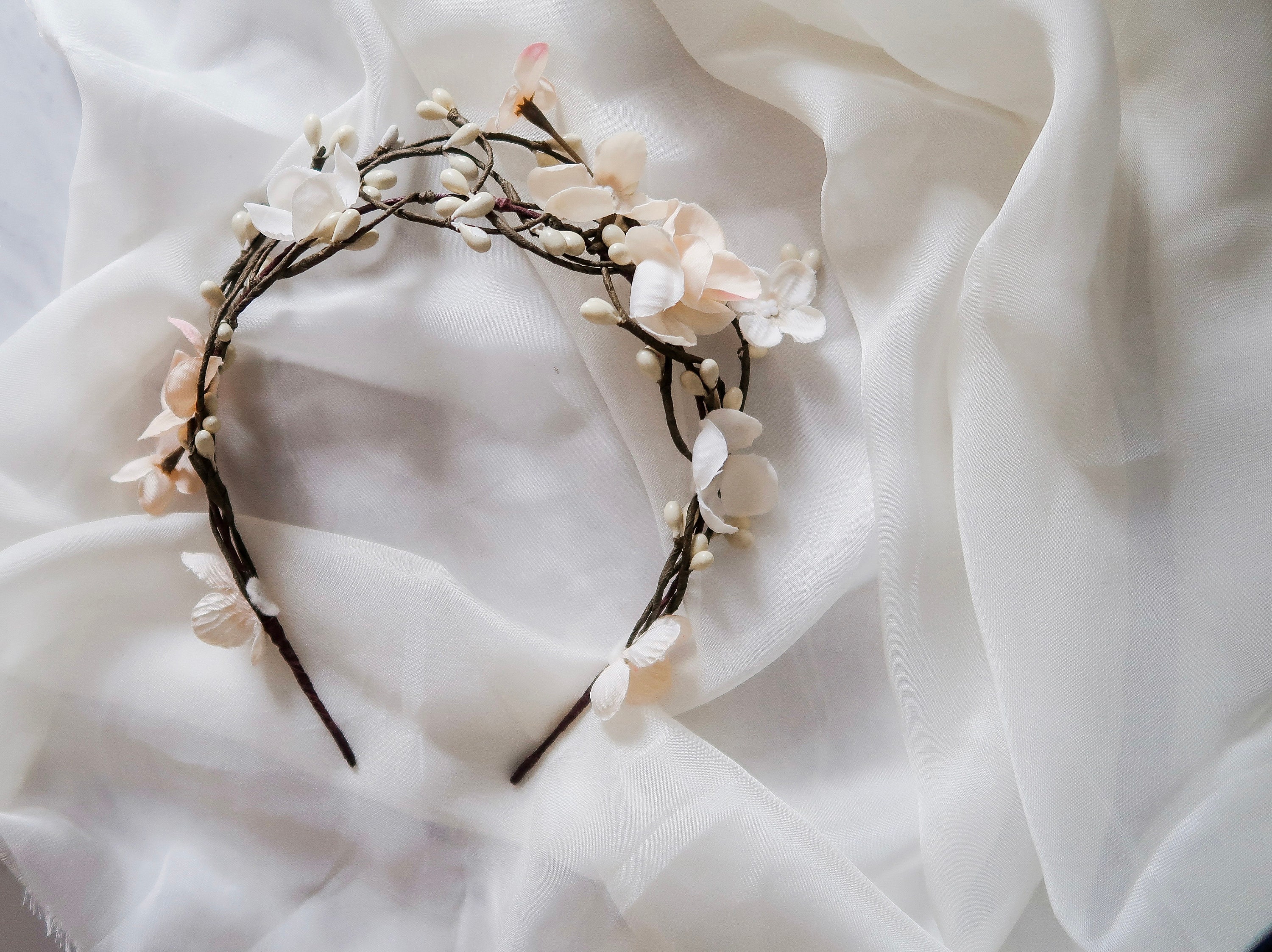 Beige Bridal Floral Crown, Rustic Twig Headpiece, Unique Branch ...