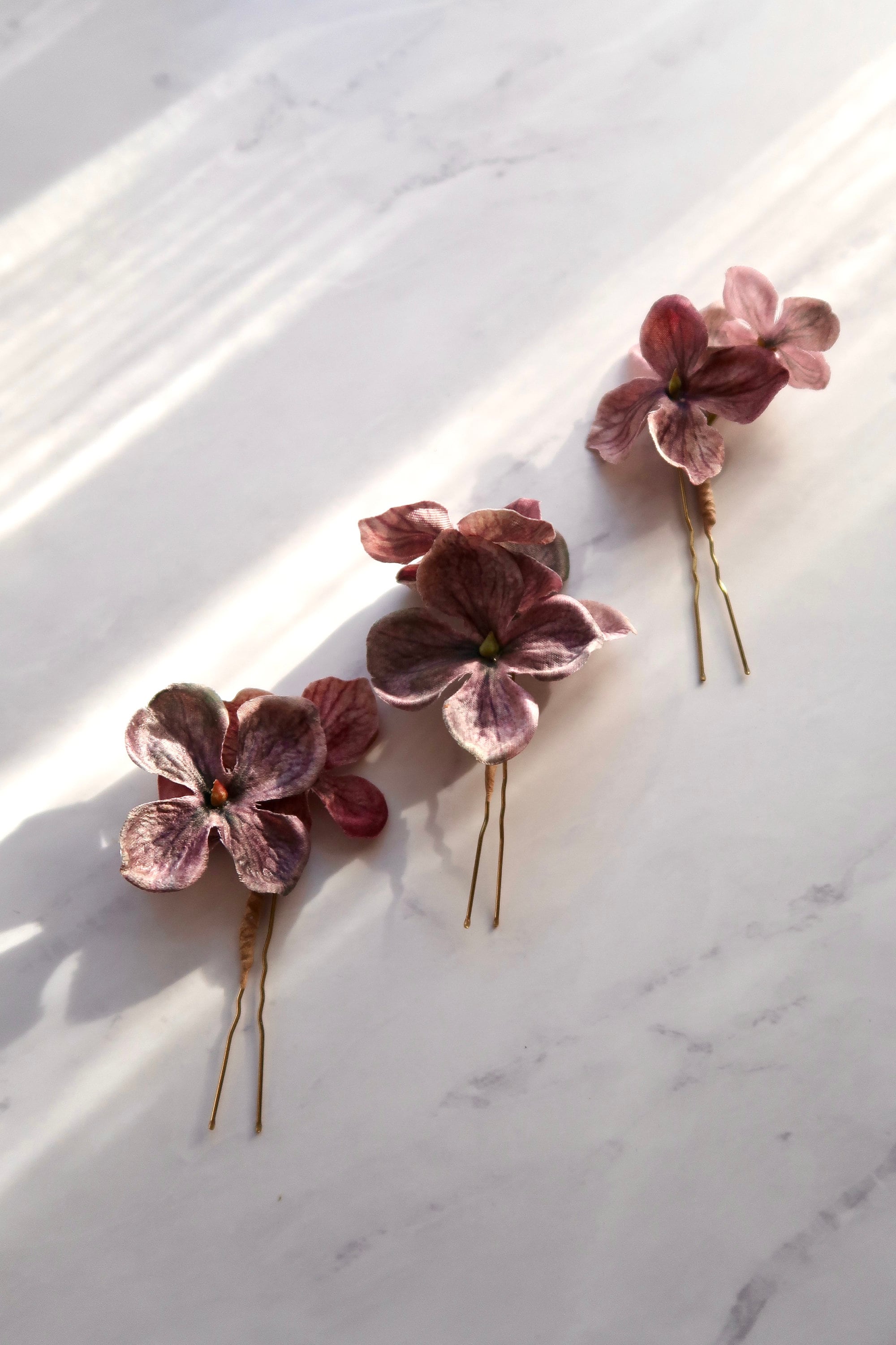 Watercolor Mauve Flower Clips, Purple Pink Floral Pins, Hydrangea Hair ...