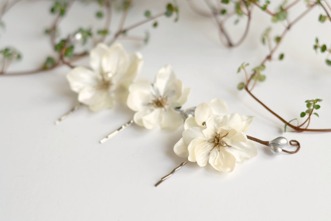 Ivory Flower Clips Wedding Bobby Pins Floral Clip Set Hair - Etsy