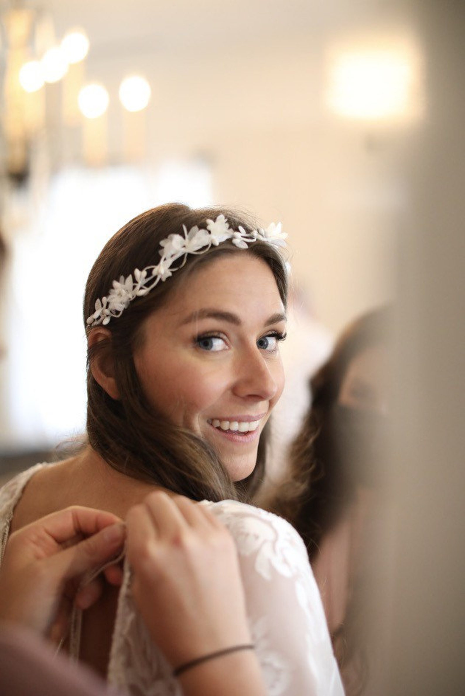 White Flower Crown Dainty Crown Bridal Leaf Headband - Etsy