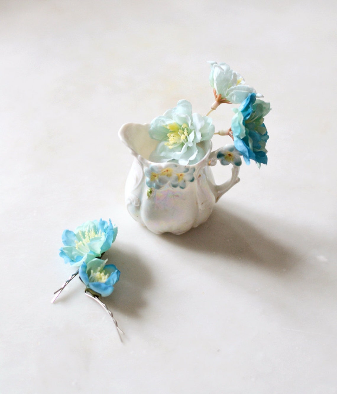 Teal Flower Hair Pins Blue Flower Clips Turquoise Floral - Etsy