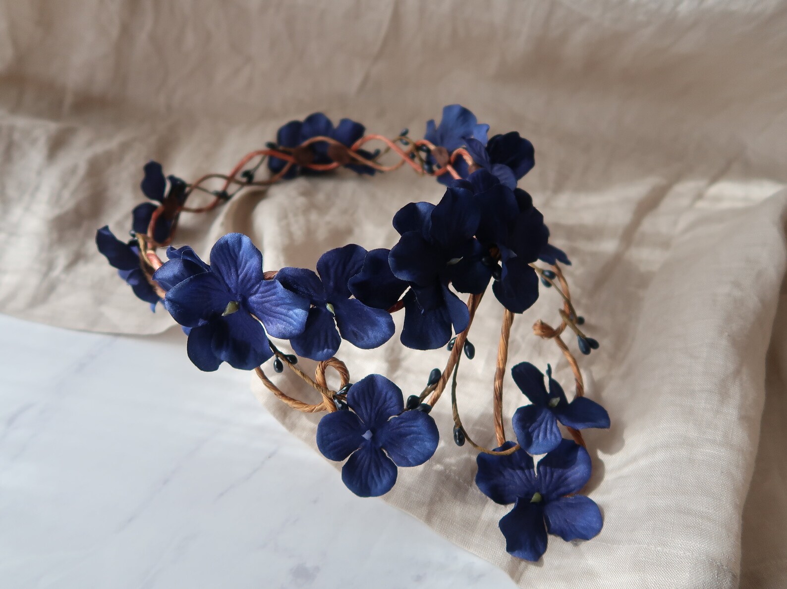 Navy Blue Flower Crown Floral Hair Wreath Bridal Vine Crown - Etsy