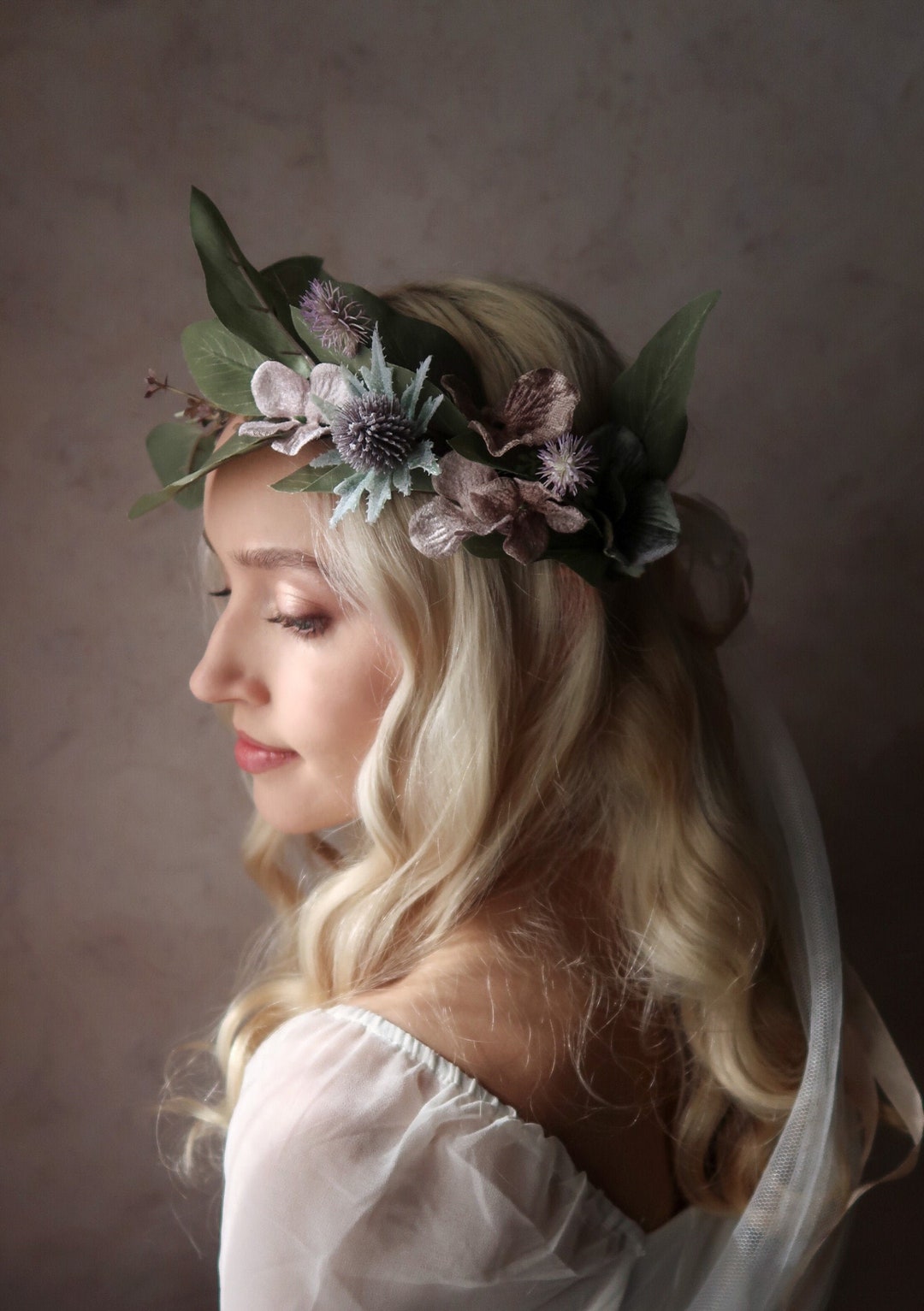 Rhiannon - Thistle Crown, Floral Hair Wreath, Laurel Headpiece, Bridal ...