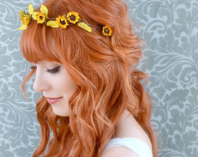 Sunflower Crown, Floral Headband, Rustic Hair Band, Fall Weddings, Hair ...