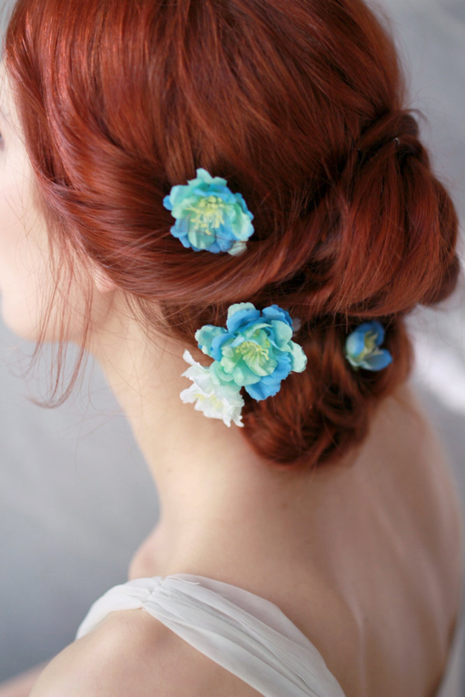 Teal Flower Hair Pins Blue Flower Clips Turquoise Floral - Etsy
