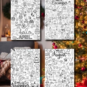 Hello Pages - 12 Month Themed Coloring Pack - Etsy