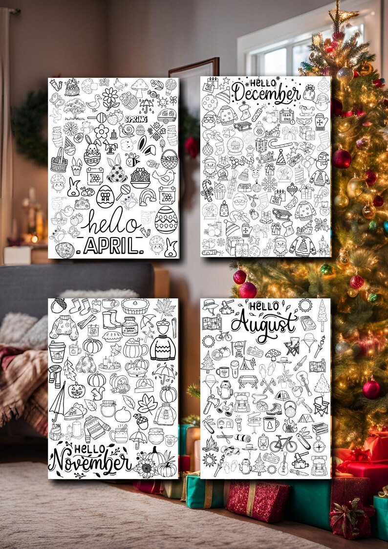 Hello Pages - 12 Month Themed Coloring Pack - Etsy