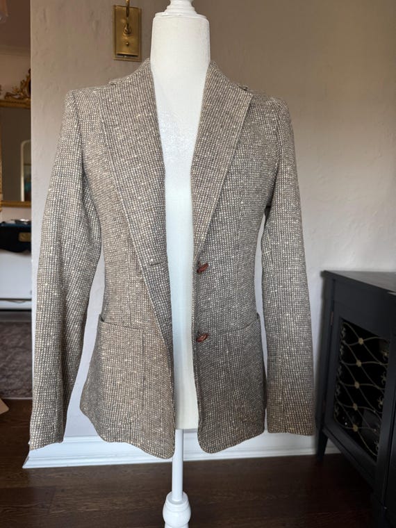 Vintage gray tweed wool blazer with leather buttons - Gem