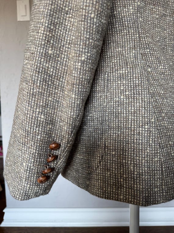 Vintage gray tweed wool blazer with leather buttons - Gem