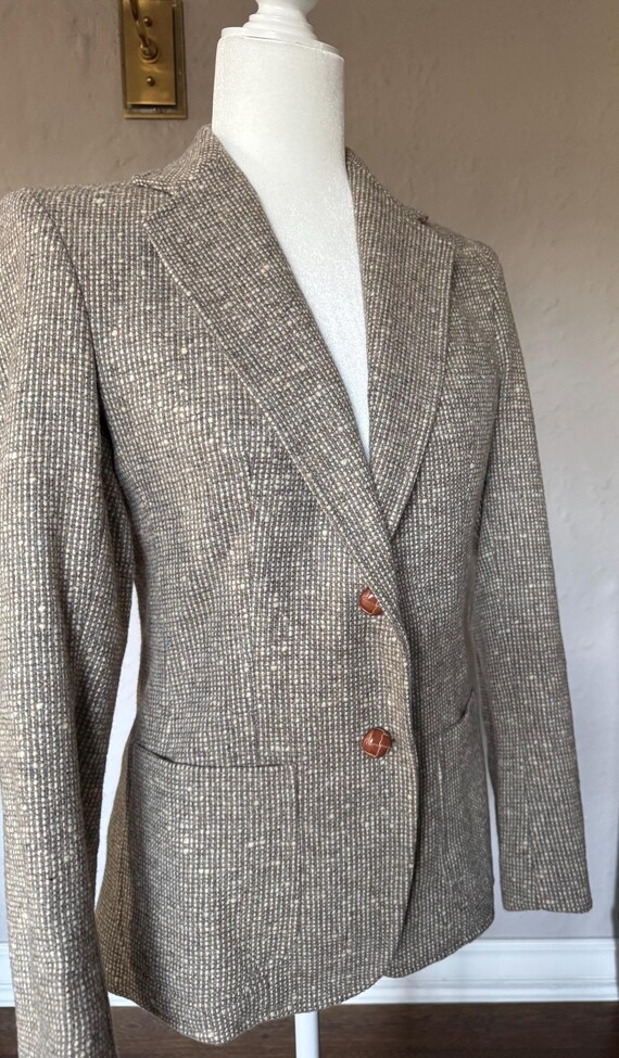 Vintage gray tweed wool blazer with leather buttons - Gem