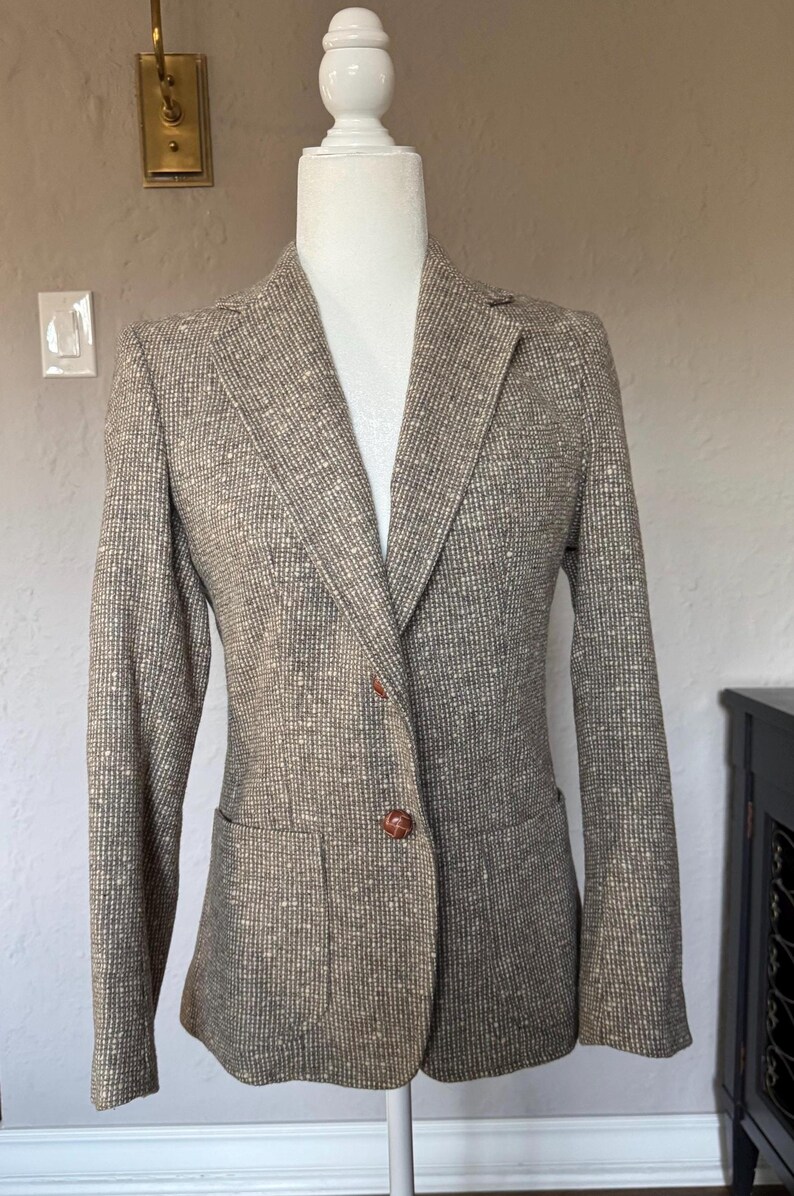 Vintage Gray Tweed Wool Blazer With Leather Buttons - Etsy