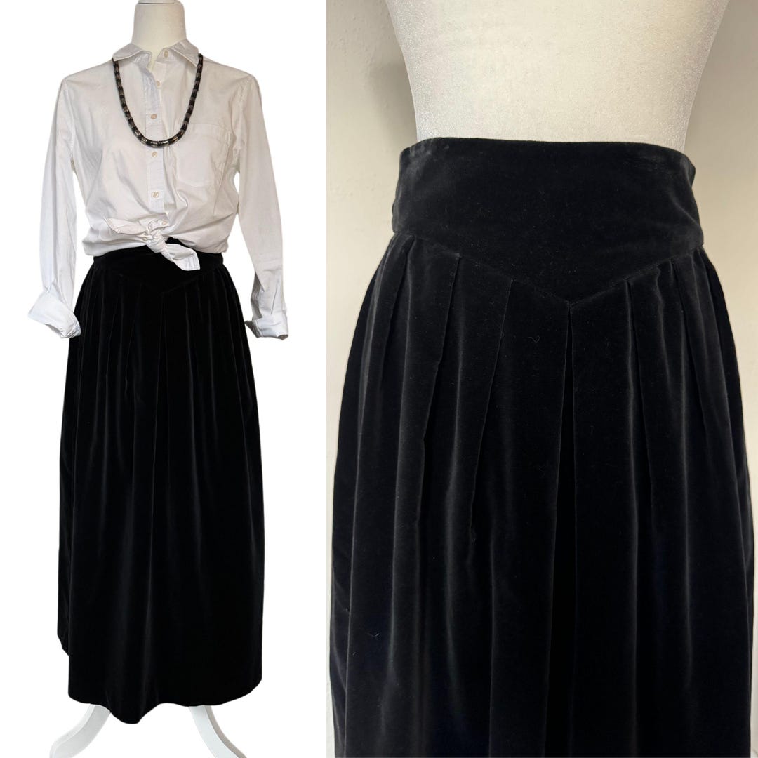 Vintage Black Velvet Basque Waist Maxi Skirt 1980s 6 - Etsy