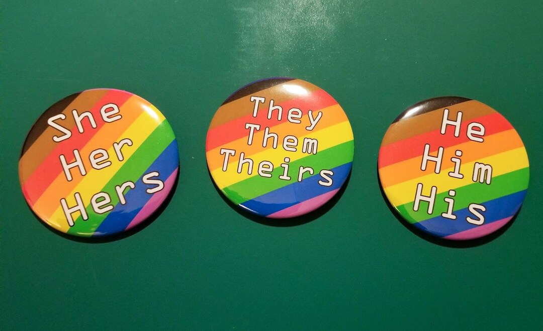 Inclusive Pride Flag Pronoun Badges: Pronoun Pins, Pride Month, LGBTQIA ...
