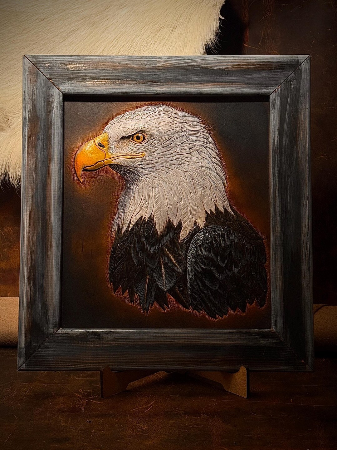 Hand Tooled Leather Eagle Wall Art: Custom Painting - Etsy
