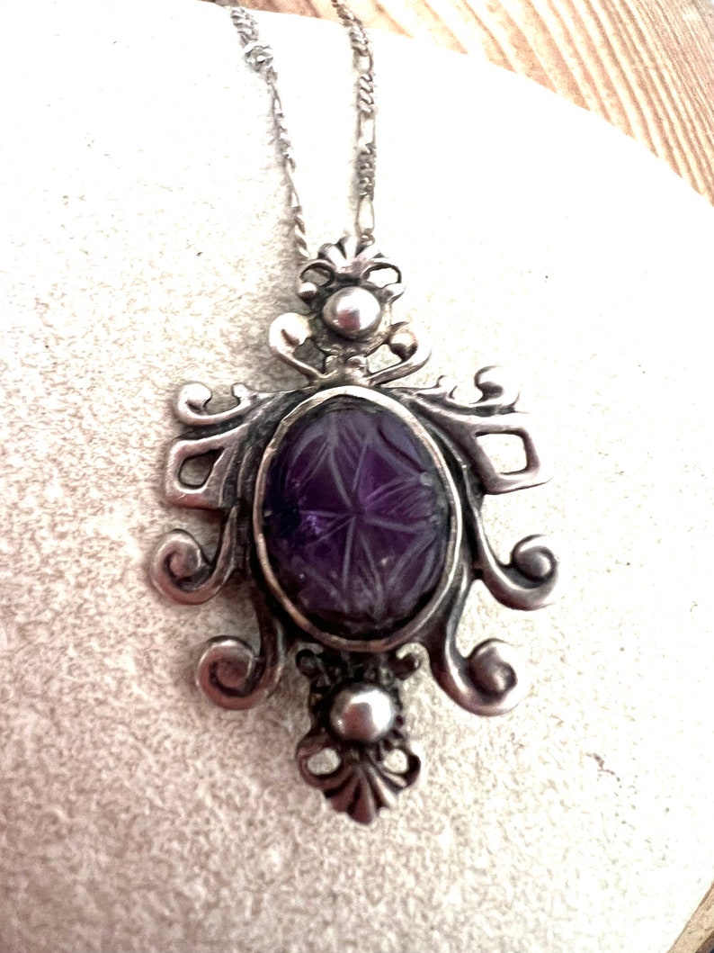 Mexico Artisan Amethyst Sterling Amulet Carved Antique. Purple Amethyst ...