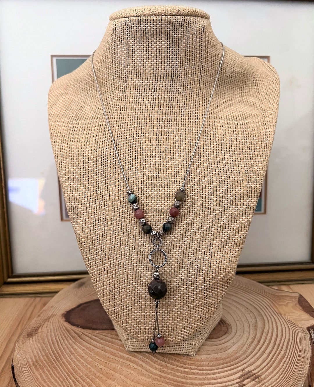 Israeli Artisan Sterling Silver Agate Gemstone Lariat Necklace. Lariat ...