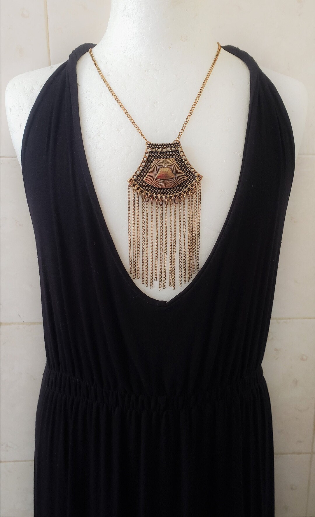 Bronze Fringe Fan Long Necklace. Bronze Fan Fringe Boho Necklace ...