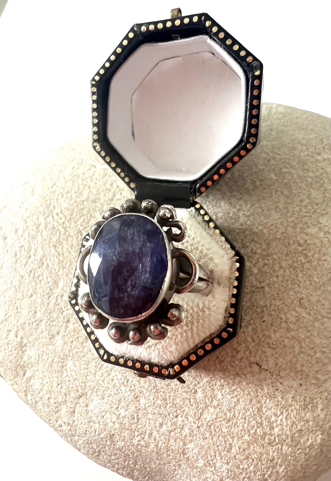 Midnight Sapphire Art Nouveau Style Sterling Silver 925 Antique Ring ...