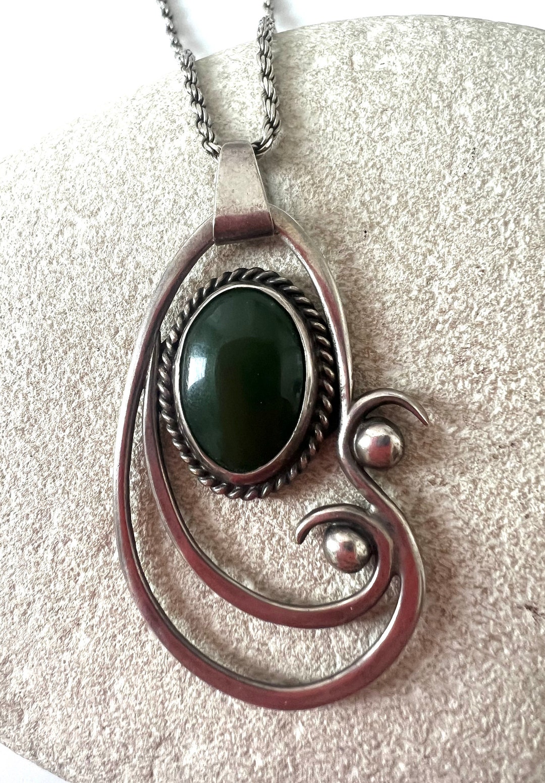Native Navajo Nephrite Jade Sterling Silver Necklace Pendant. Jade ...
