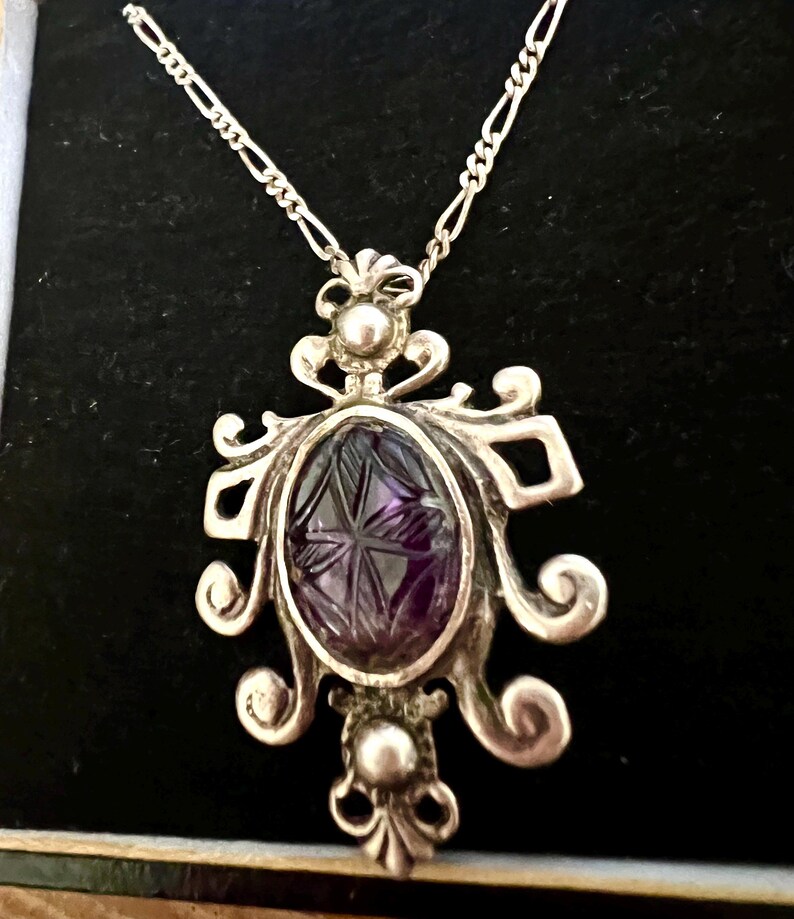 Mexico Artisan Amethyst Sterling Amulet Carved Antique. Purple Amethyst ...