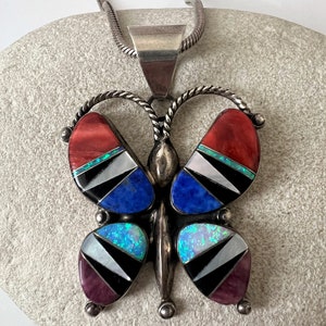 Navajo Inlaid Multi Stone Stunning Signed Butterfly Pendant. Native ...