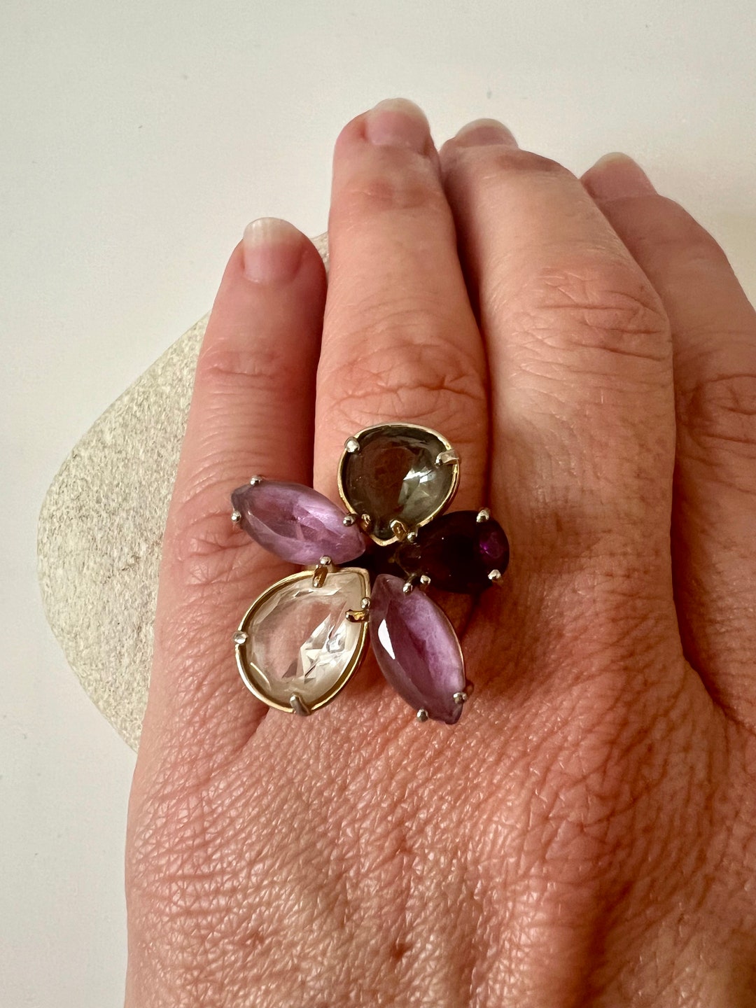 Multi Stone Floral Ring Sterling 925. Multi Gemstone Sterling Silver ...