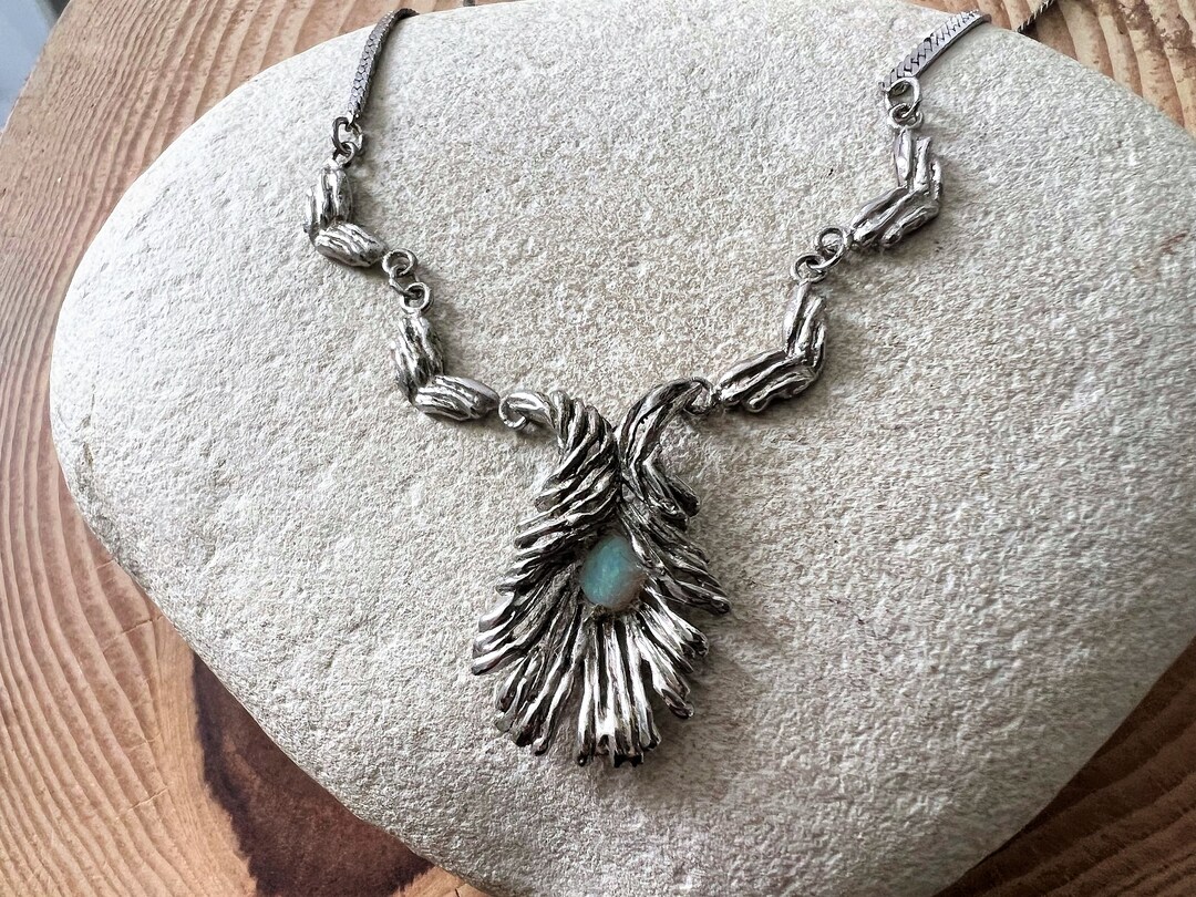 Israel Antique Brutalist Silver 900 Opal Sterling Necklace.brutalist ...