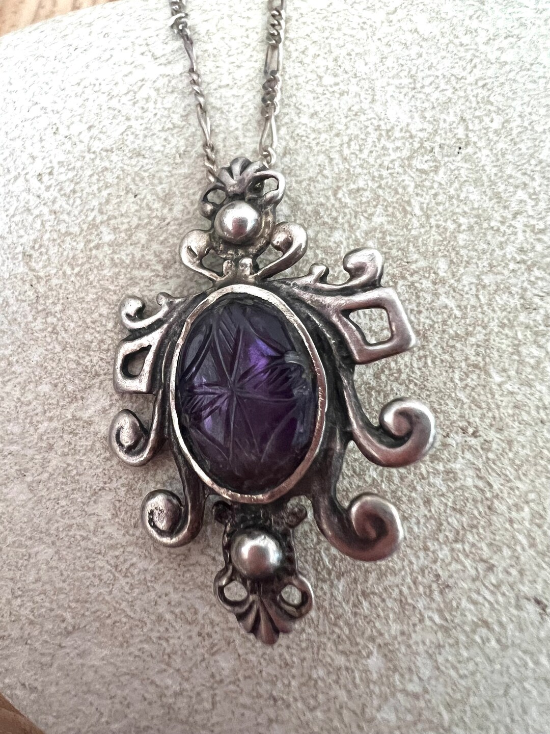RARE Mexico Artisan Amethyst Sterling Amulet Carved Antique. Purple ...