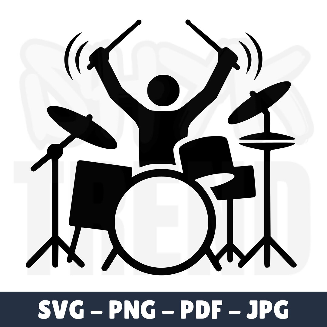 Drummer SVG Silhouette | Musician Drumming Vector | Drums Set Cut File ...