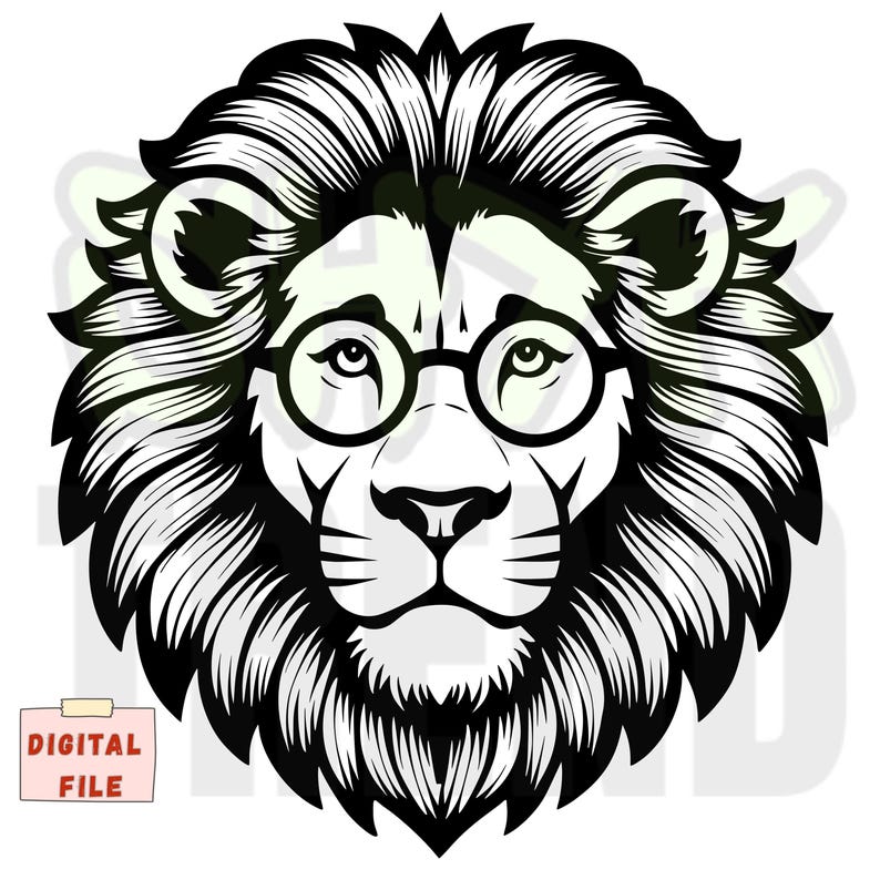 Lion Head SVG File, King Lion Clipart, Professor Lion Glasses Cut Files ...