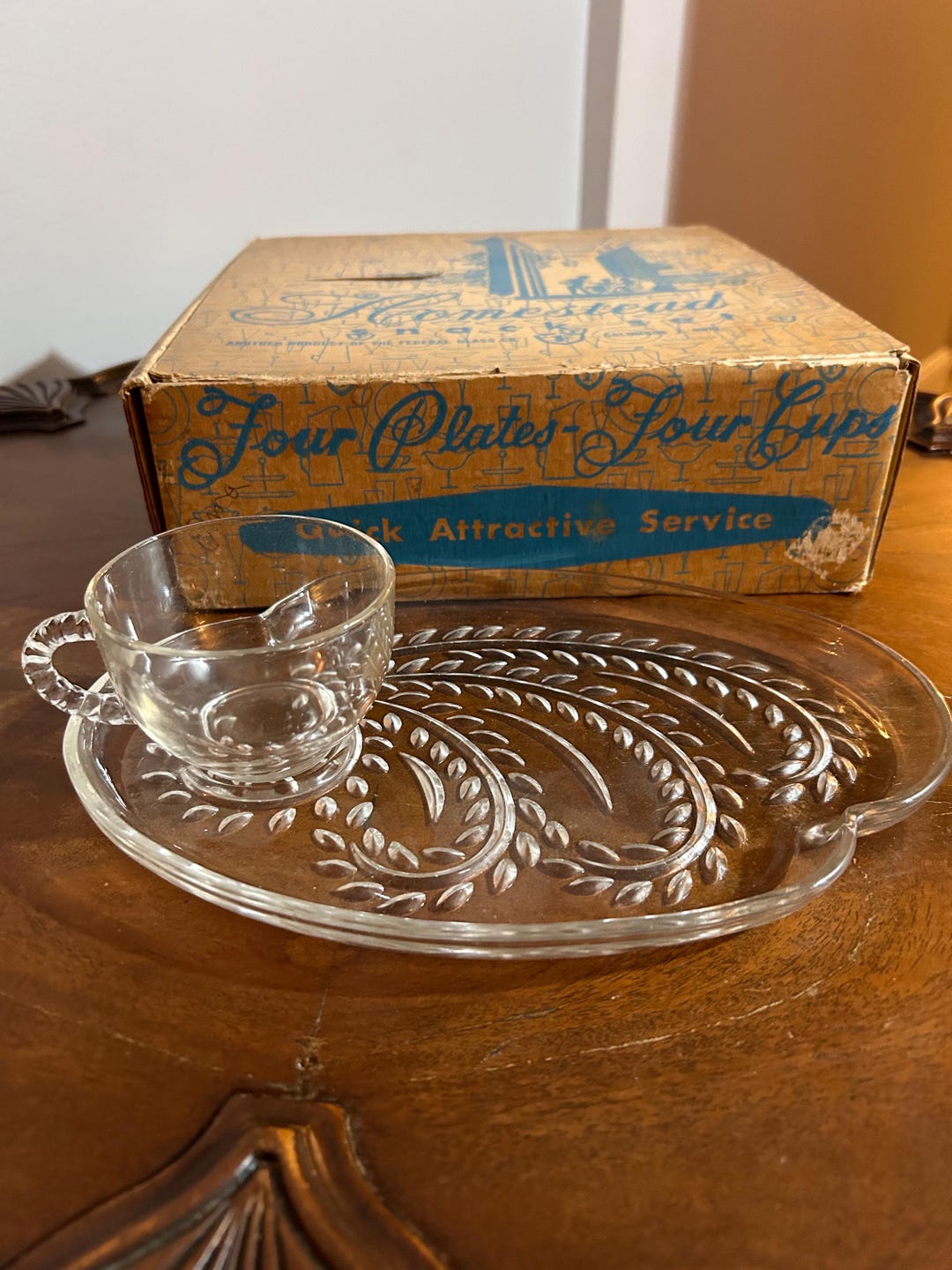 Vintage Homestead Snack Set Federal Glass Co Snack Plates and Cups in ...