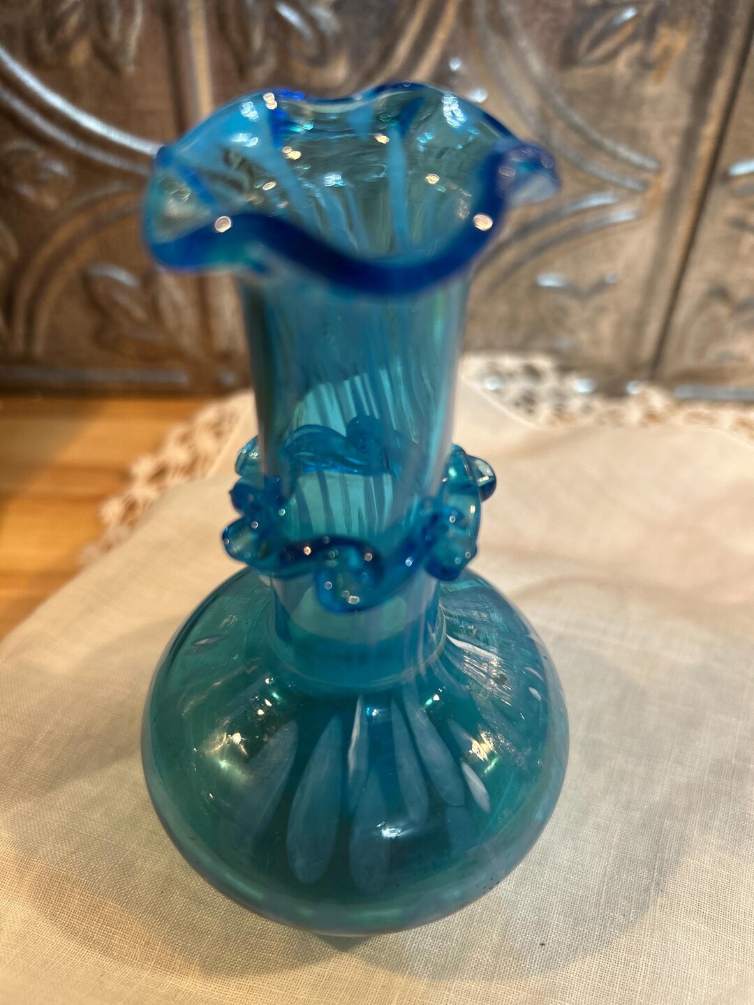 Vintage Hand Blown Small Glass Vase With Ruffled Edge and Collar - Etsy