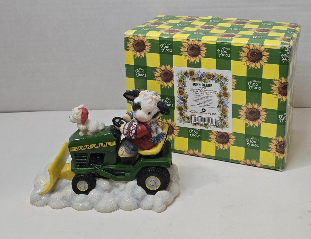 John Deere Mary's Moo Moos by Enesco Cow & Dog on Tractor 2001 Decor ...