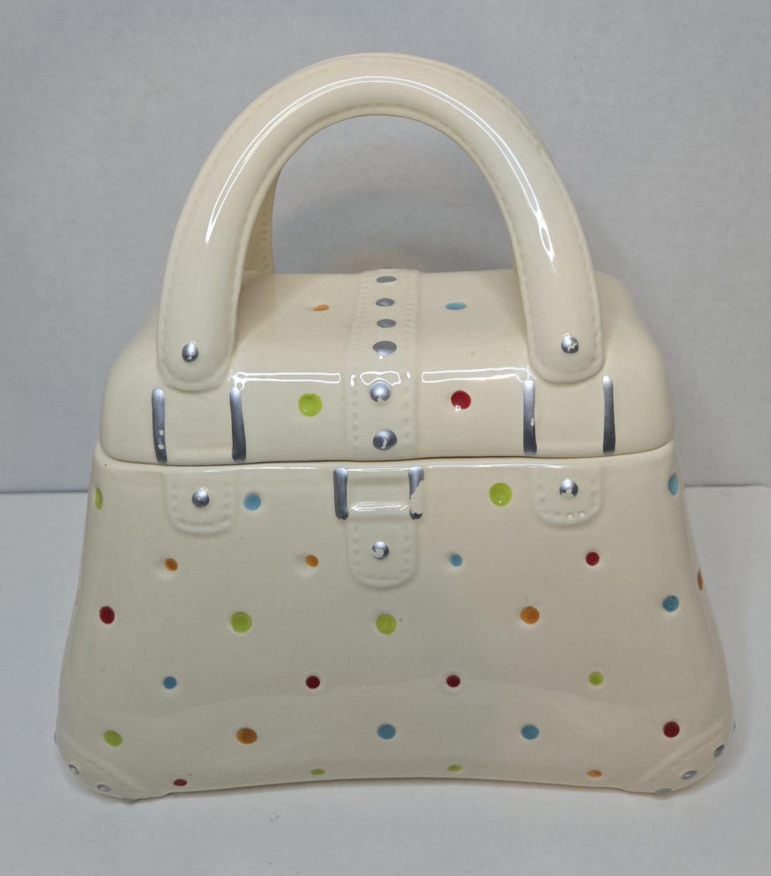 Temp-tations by Tara's Ivory Multi-color Polka Dotted Purse Shape ...