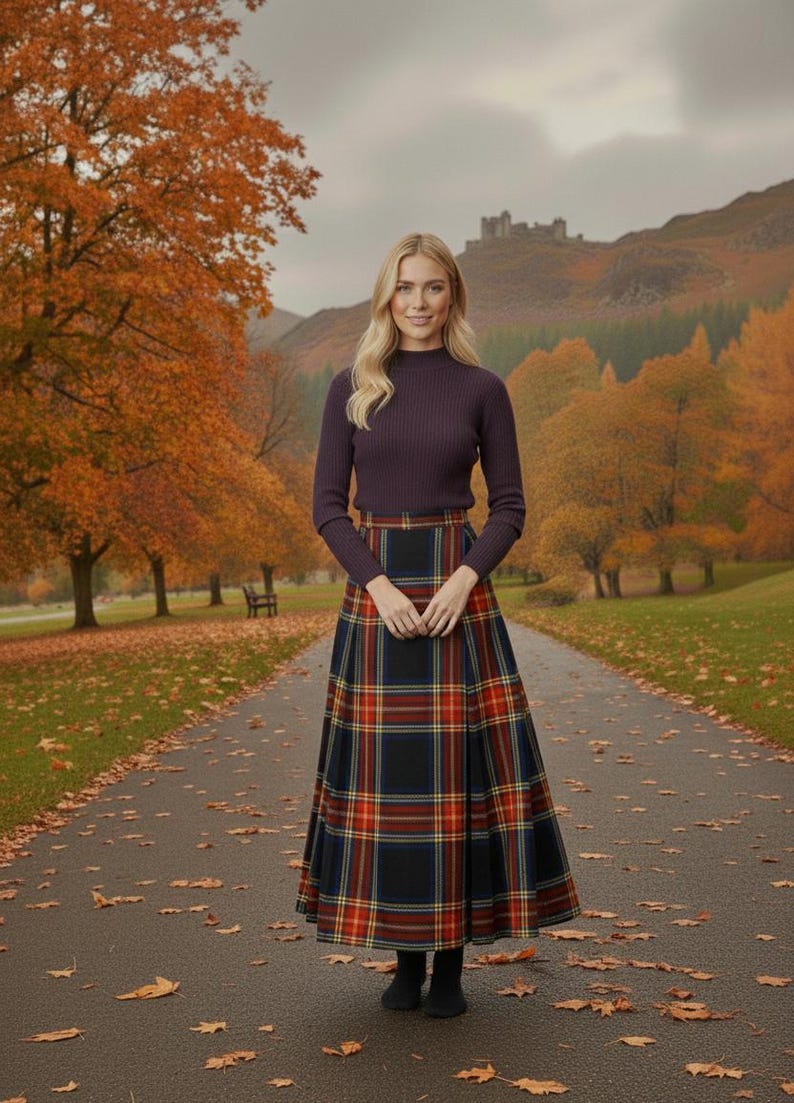 Women's Scottish Tartan Maxi Skirt Traditional Highland Ladies Full ...