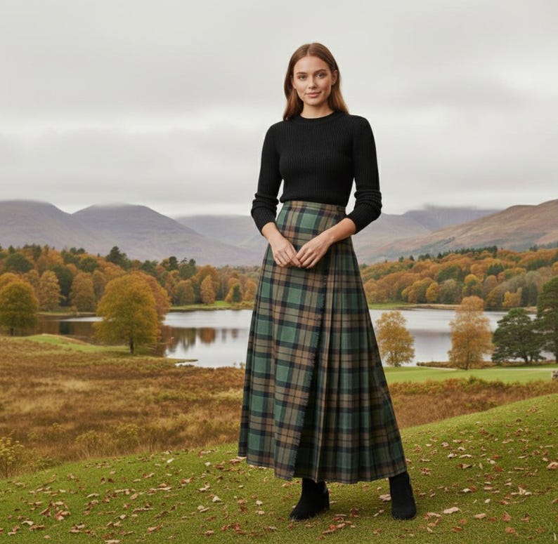 Tartan Maxi Skirt Highland Wool Ladies Wrap Scottish Full Length Kilt ...
