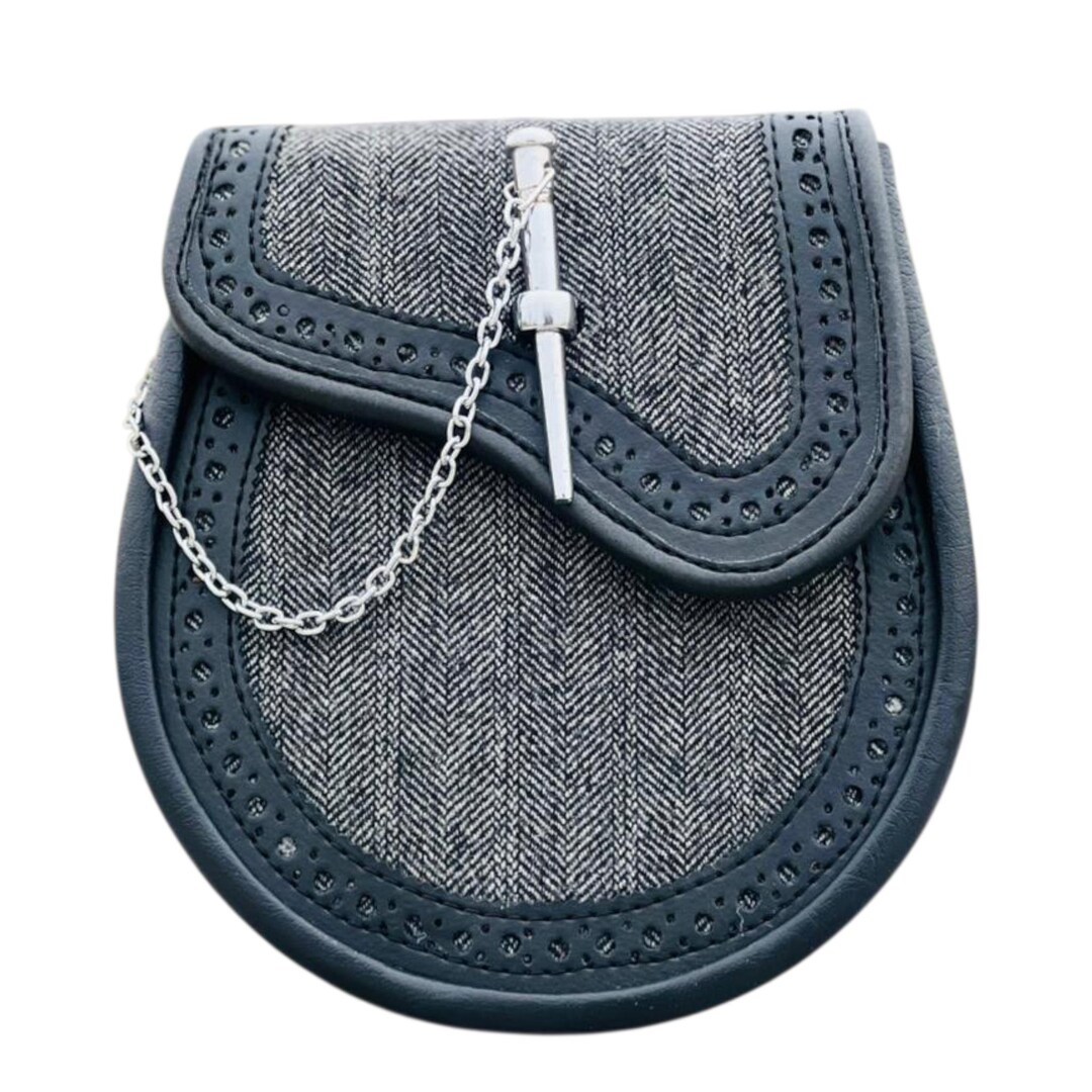 Men's Grey Tweed Sporran Traditional Herringbone Kilt Pouch Handmade ...
