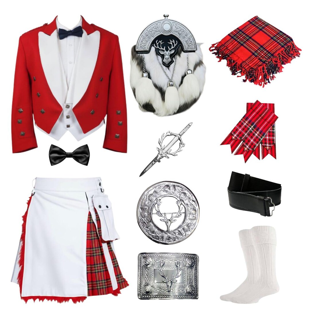 Traditional Scottish Red Prince Charlie Christmas Kilt Outfit Highland ...