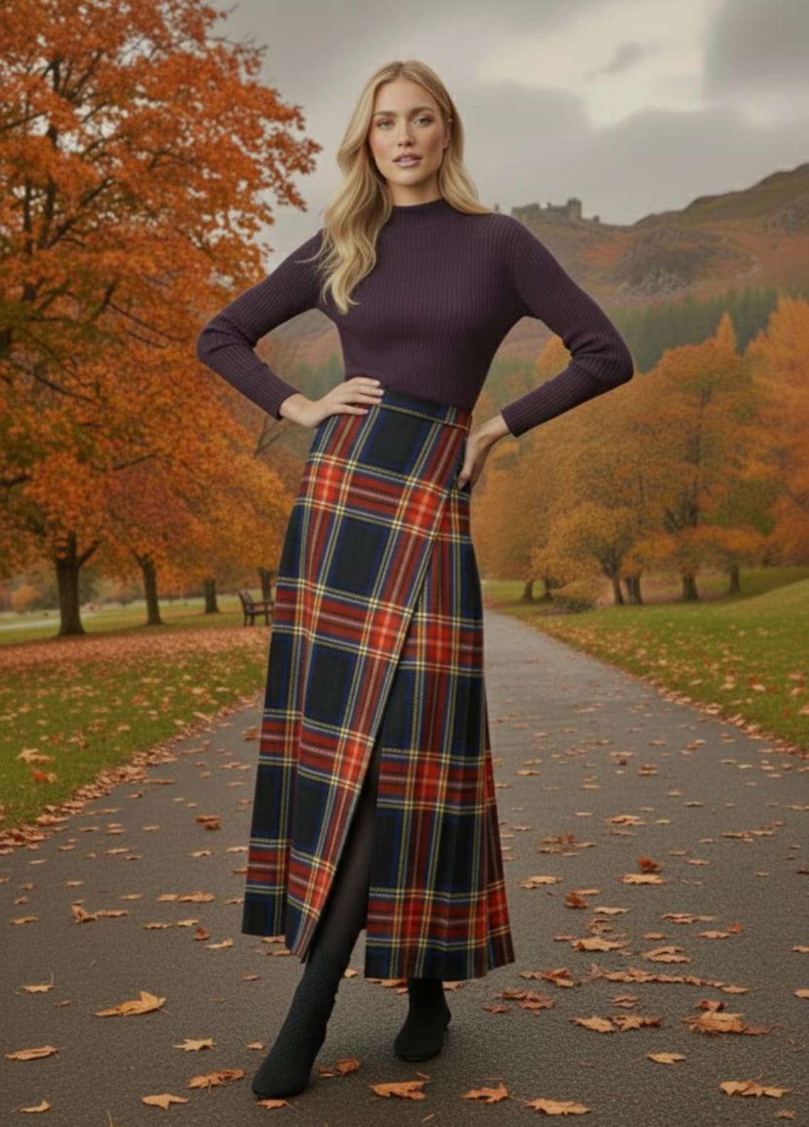 Women's Scottish Tartan Maxi Skirt Traditional Highland Ladies Full ...