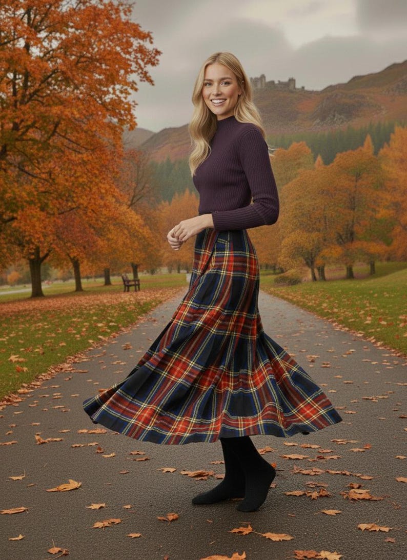 Women's Scottish Tartan Maxi Skirt Traditional Highland Ladies Full ...