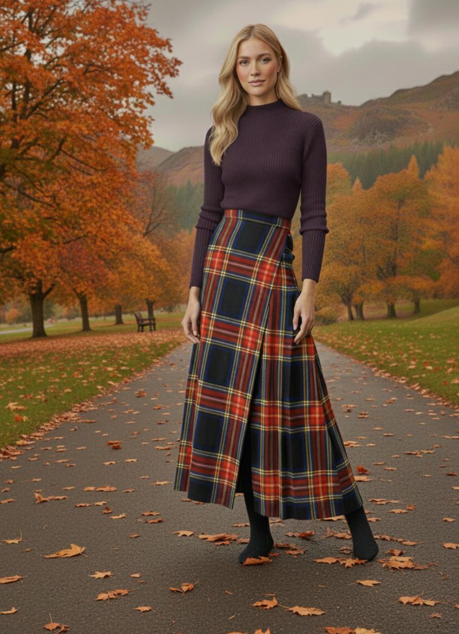 Women's Scottish Tartan Maxi Skirt Traditional Highland Ladies Full ...