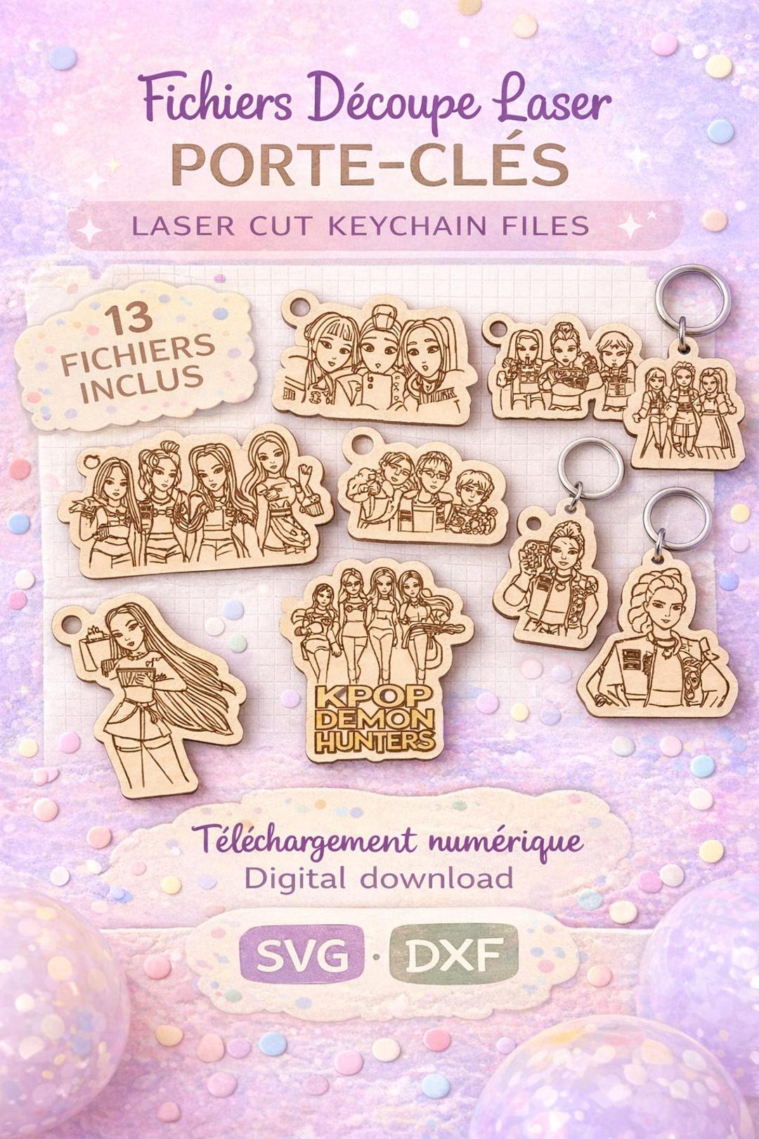 Bundle of 13 KPOP Huntrix Laser Cutting Keychain Files – SVG, DXF ...