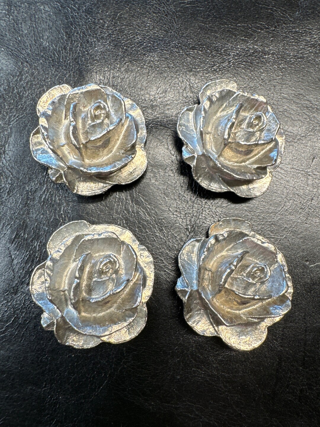 Rose Buttons Set of 4 Silver Metal - Etsy